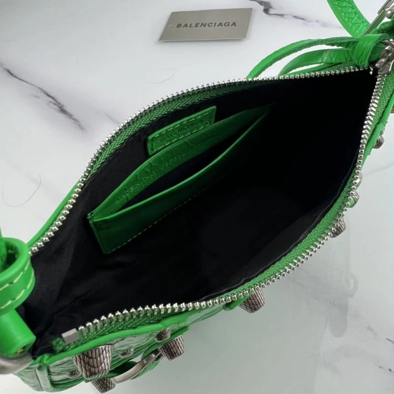 Real Balenciaga Le Cagole Mini Cracked Green Silver Buckle Bag