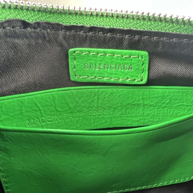 Real Balenciaga Le Cagole Mini Cracked Green Silver Buckle Bag