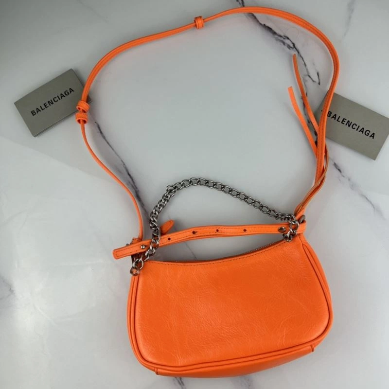 Economical Balenciaga Le Cagole Mini Cracked Orange Handbag with Silver Buckle