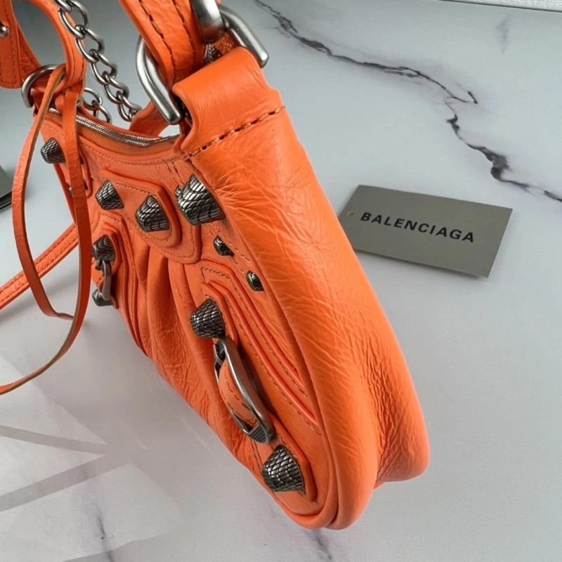 Economical Balenciaga Le Cagole Mini Cracked Orange Handbag with Silver Buckle