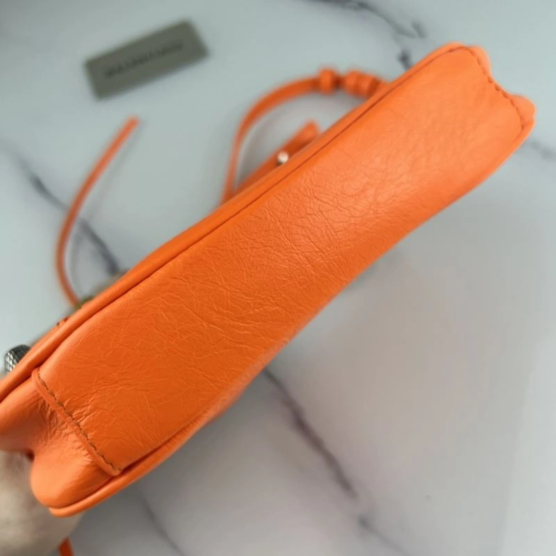 Economical Balenciaga Le Cagole Mini Cracked Orange Handbag with Silver Buckle