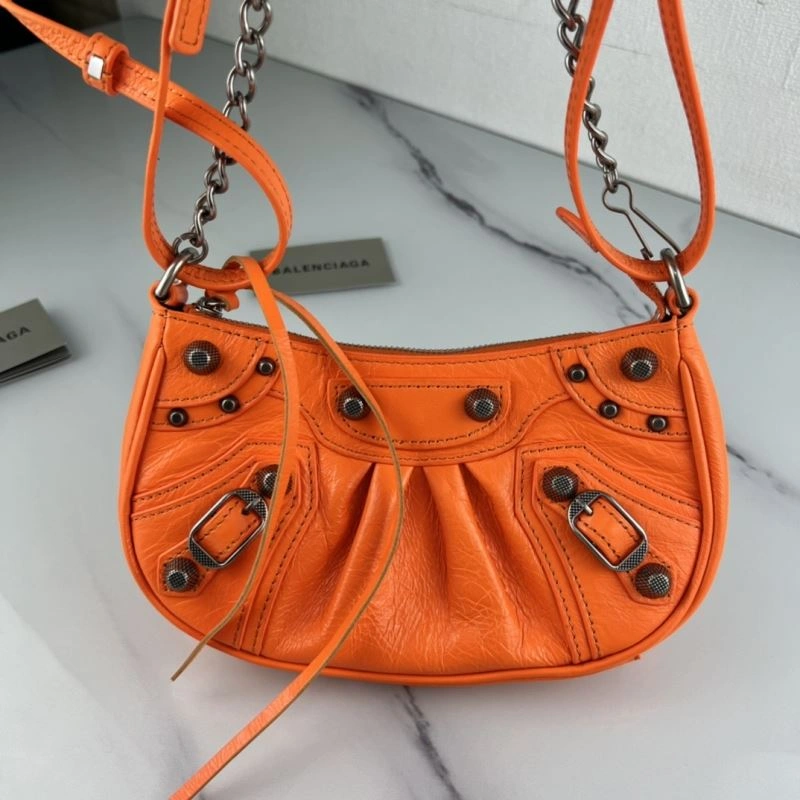 Economical Balenciaga Le Cagole Mini Cracked Orange Handbag with Silver Buckle
