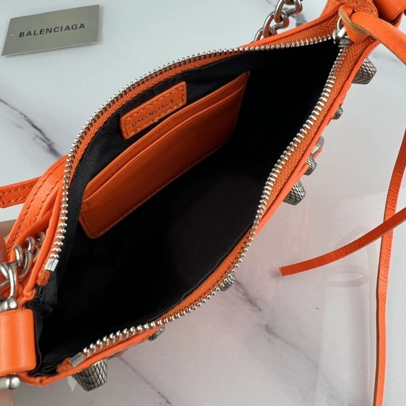 Economical Balenciaga Le Cagole Mini Cracked Orange Handbag with Silver Buckle