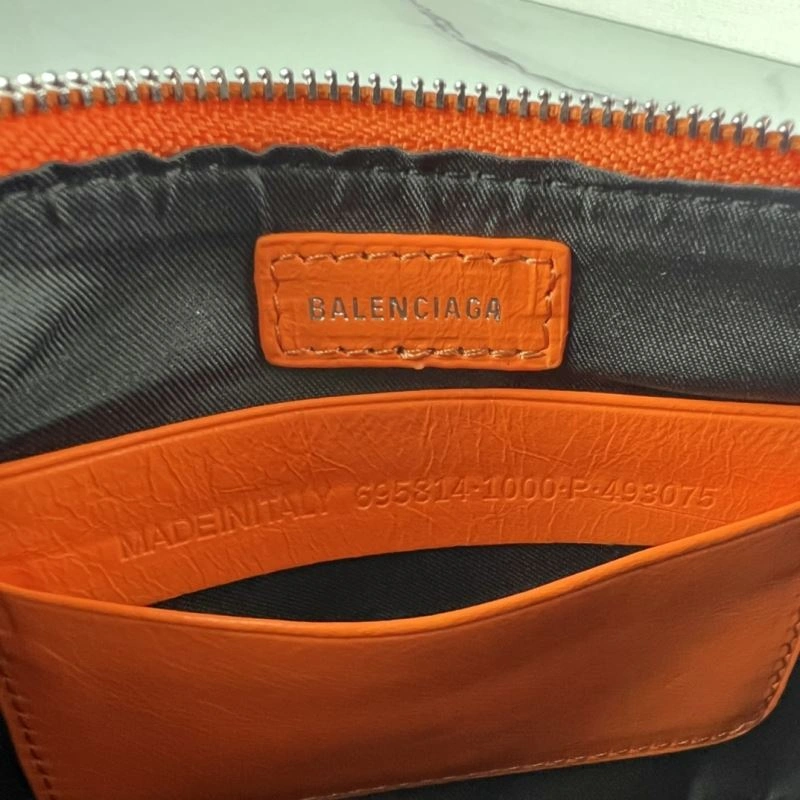 Economical Balenciaga Le Cagole Mini Cracked Orange Handbag with Silver Buckle