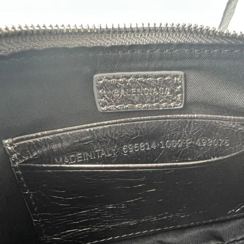 OEM Balenciaga Le Cagole Mini Cracked Silver Bag with Silver Buckle