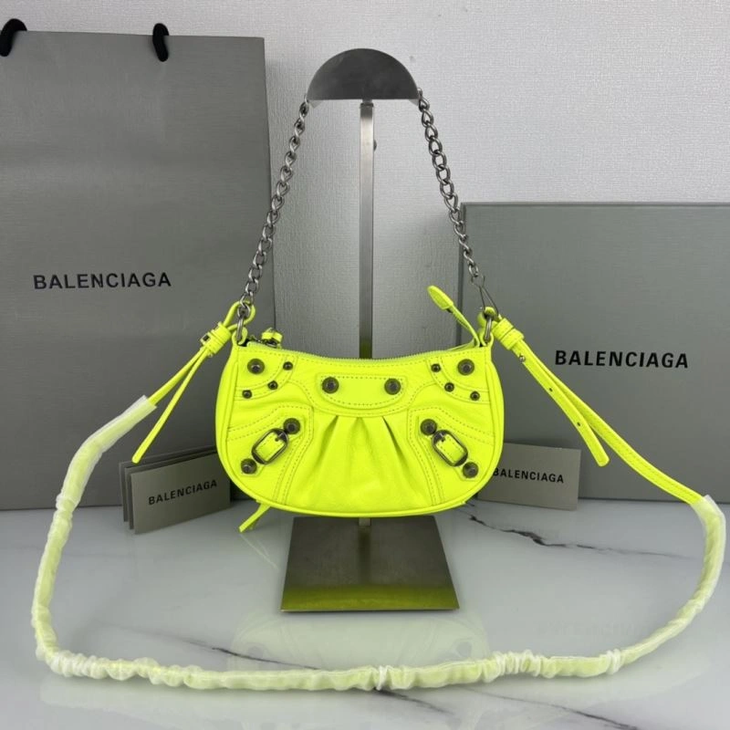 Balenciaga Le Cagole Mini Crackle Fluorescent Yellow Shoulder Bag
