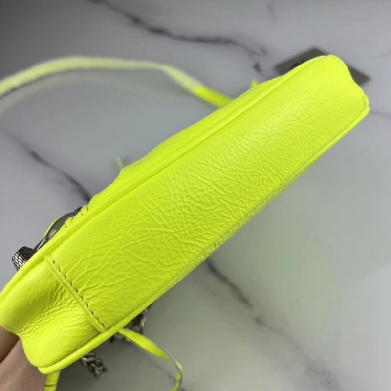 Original Balenciaga Le Cagole Mini Crackle Fluorescent Yellow Shoulder Bag