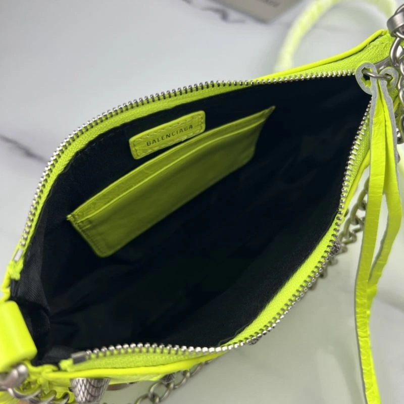 Original Balenciaga Le Cagole Mini Crackle Fluorescent Yellow Shoulder Bag
