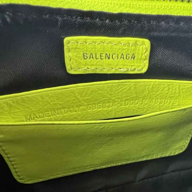 Original Balenciaga Le Cagole Mini Crackle Fluorescent Yellow Shoulder Bag