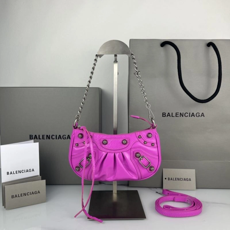 Balenciaga Le Cagole Mini Crocodile Fluorescent Rose Red Bag