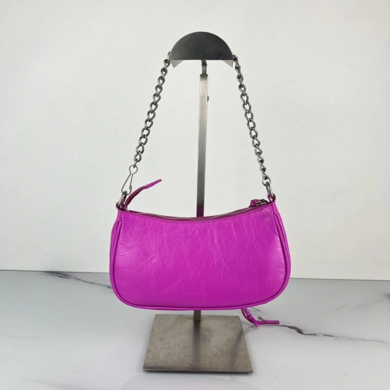 Brand-authenticated Balenciaga Le Cagole Mini Crocodile Fluorescent Rose Red Bag
