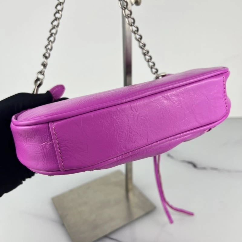 Brand-authenticated Balenciaga Le Cagole Mini Crocodile Fluorescent Rose Red Bag