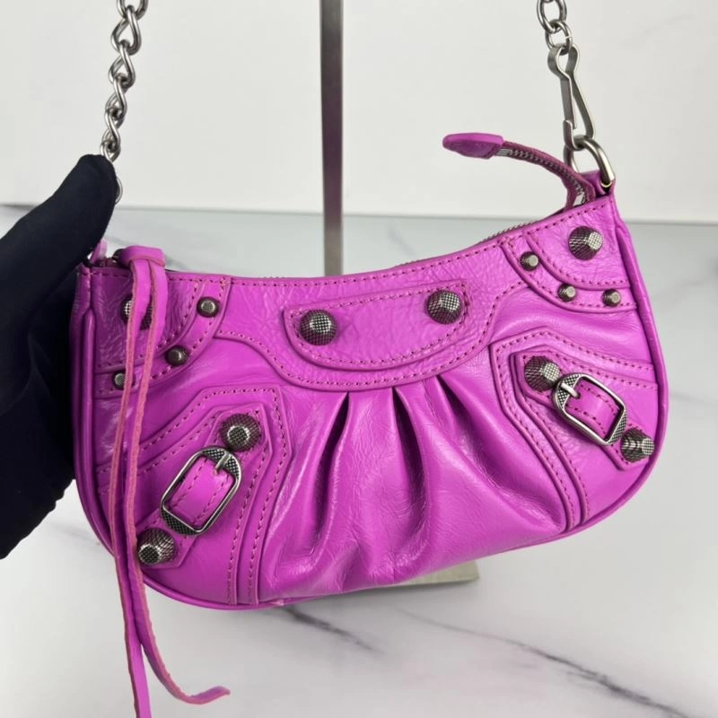 Brand-authenticated Balenciaga Le Cagole Mini Crocodile Fluorescent Rose Red Bag