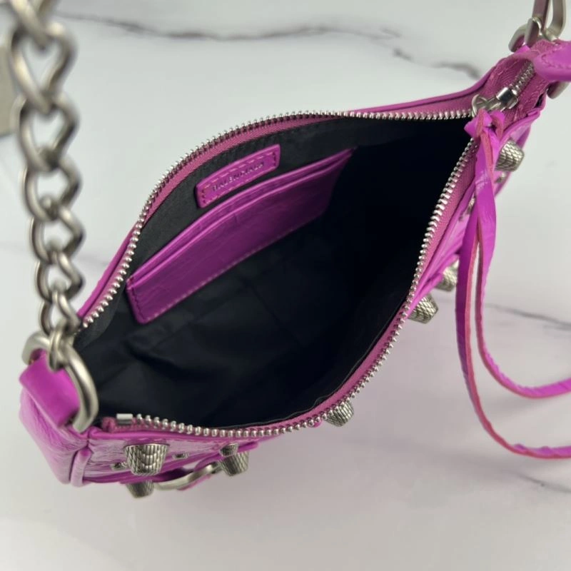Brand-authenticated Balenciaga Le Cagole Mini Crocodile Fluorescent Rose Red Bag
