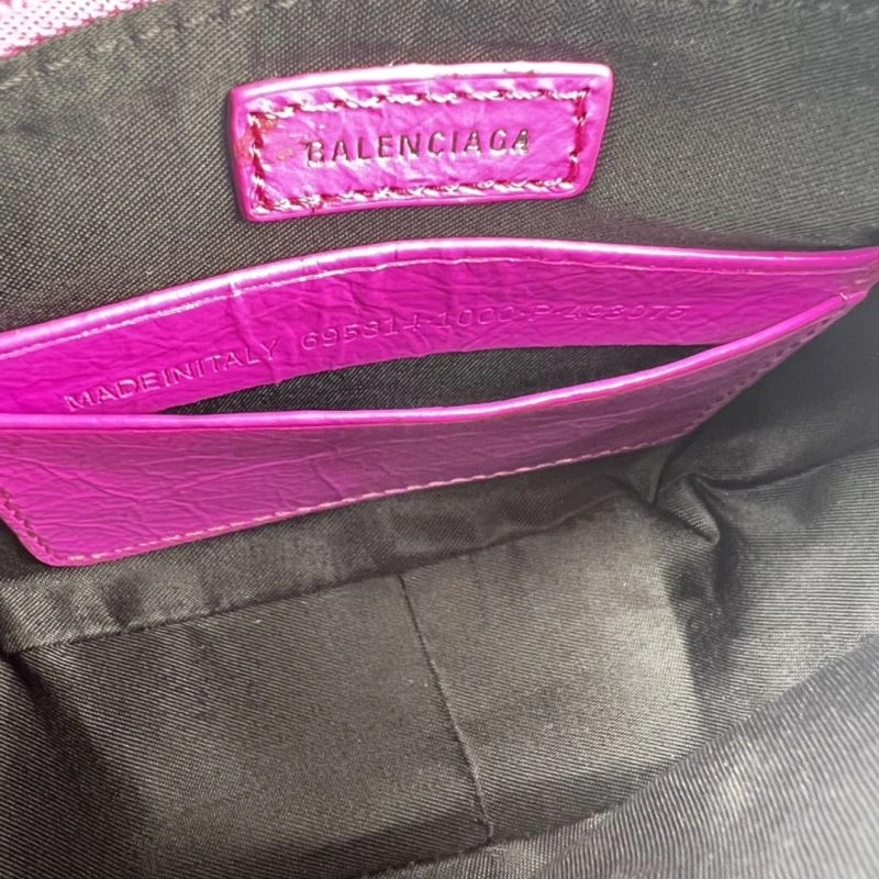 Brand-authenticated Balenciaga Le Cagole Mini Crocodile Fluorescent Rose Red Bag
