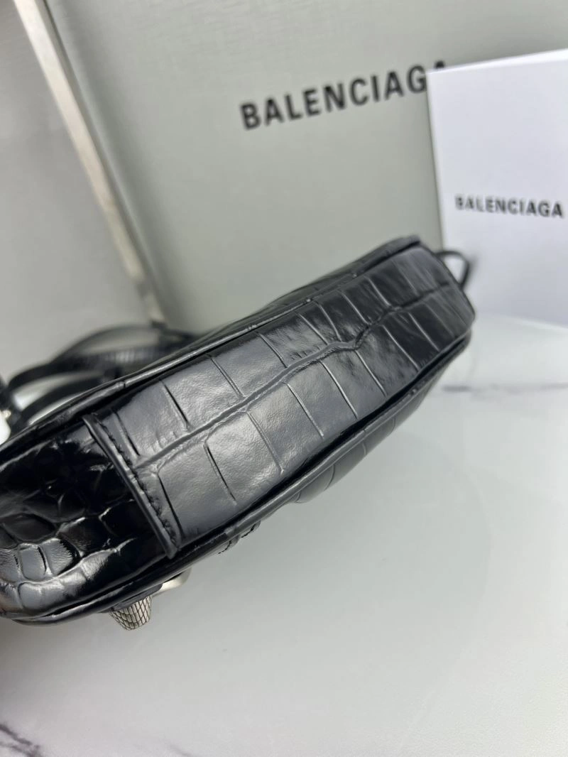 Genuine Balenciaga Le Cagole Mini Crocodile Pattern Bag with Silver Buckle