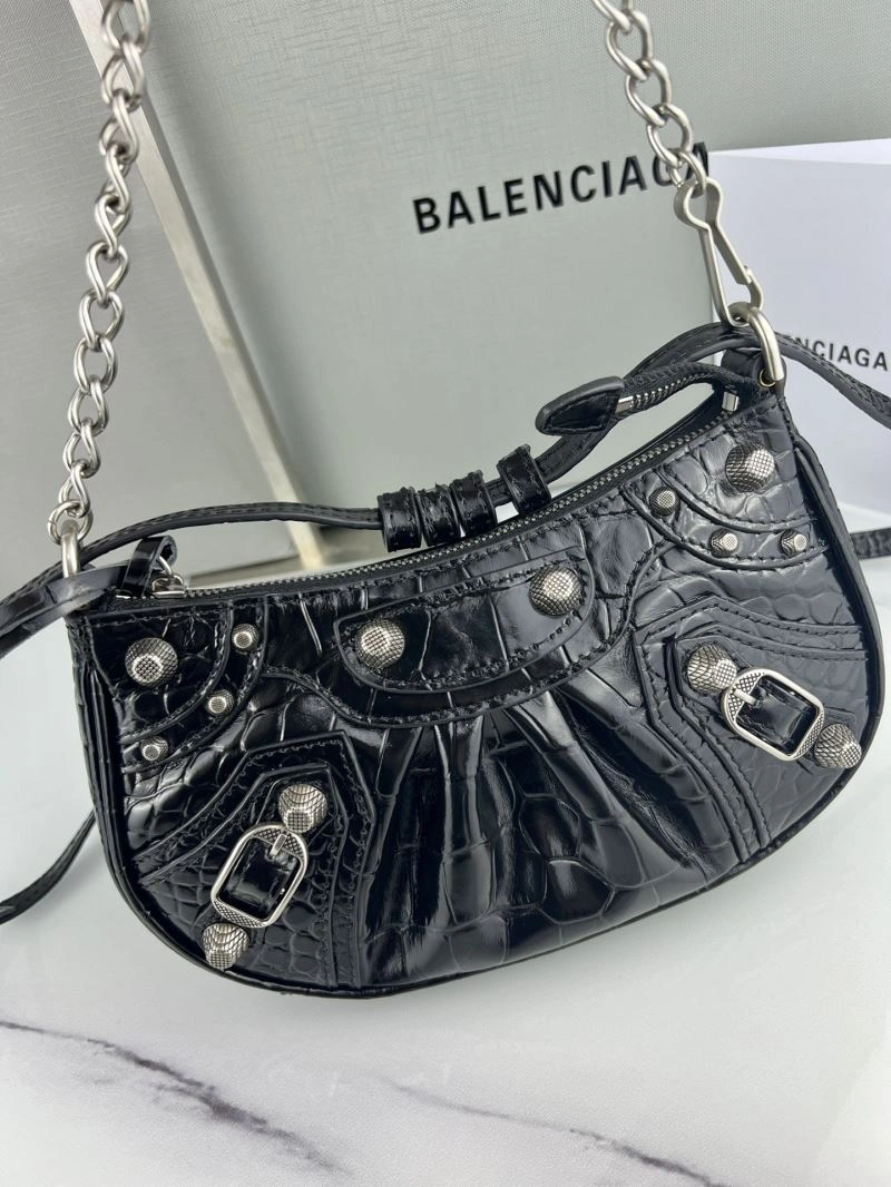Genuine Balenciaga Le Cagole Mini Crocodile Pattern Bag with Silver Buckle