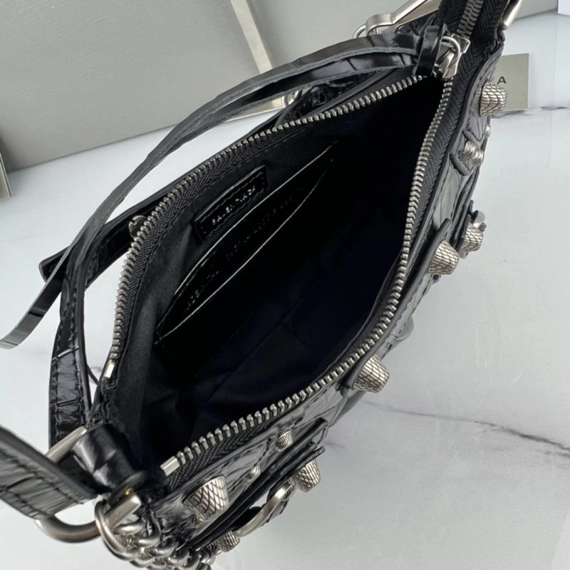 Genuine Balenciaga Le Cagole Mini Crocodile Pattern Bag with Silver Buckle