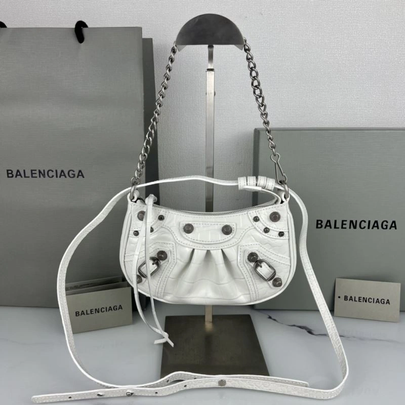 Balenciaga Le Cagole Mini Crocodile Pattern Bag with Silver Buckle