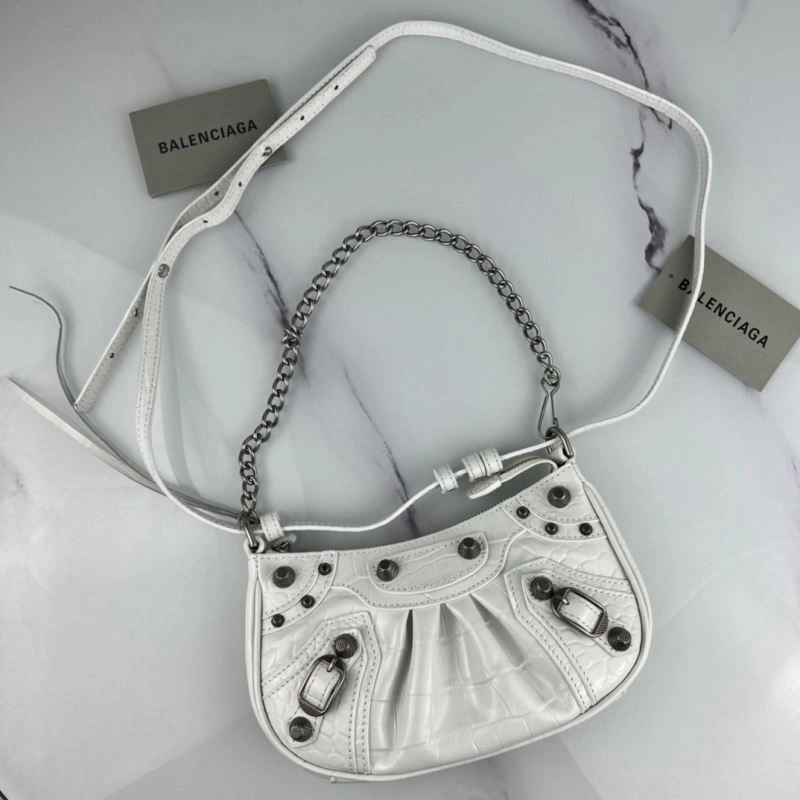 1:1 copy Balenciaga Le Cagole Mini Crocodile Pattern Bag with Silver Buckle
