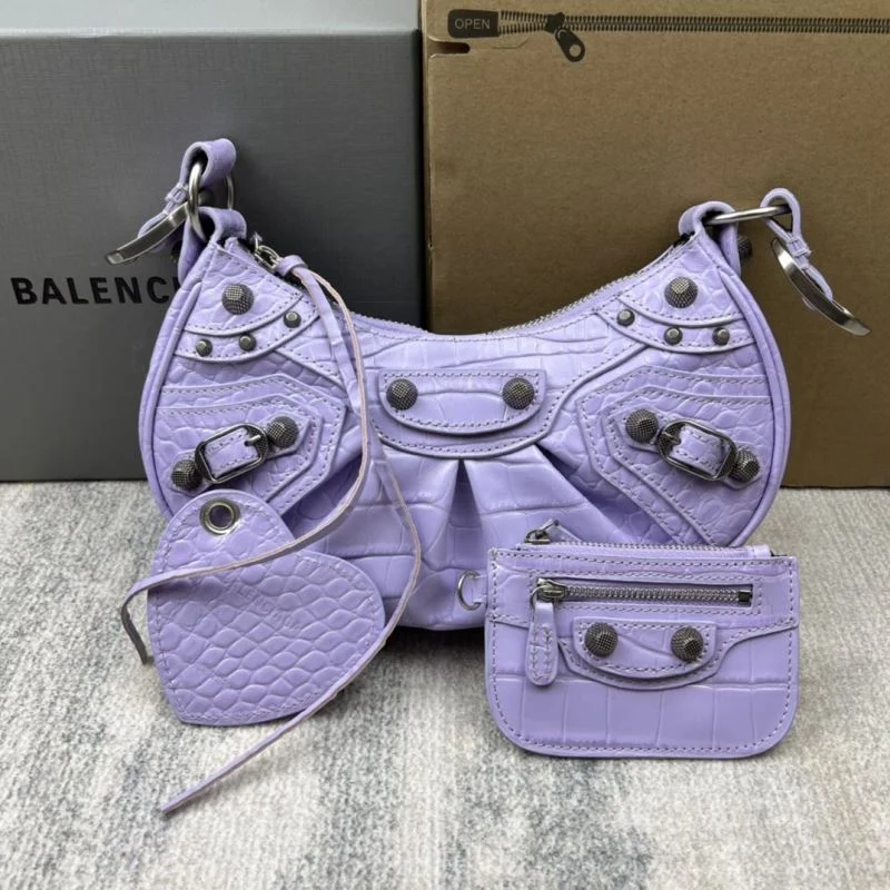 Balenciaga Le Cagole Mini Dumpling Bag in Purple Crocodile