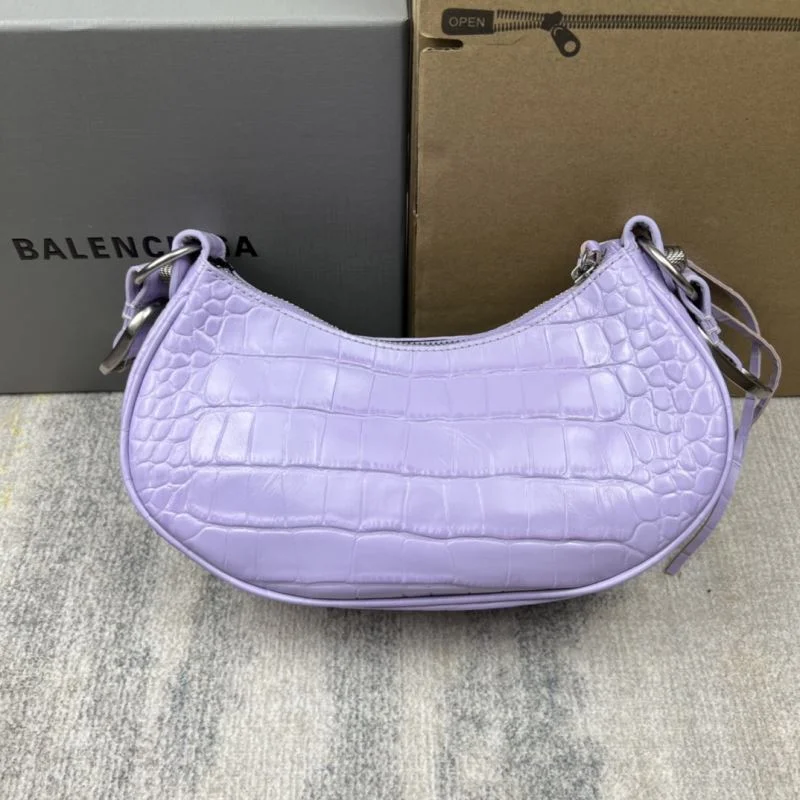 Top mirror Balenciaga Le Cagole Mini Dumpling Bag in Purple Crocodile