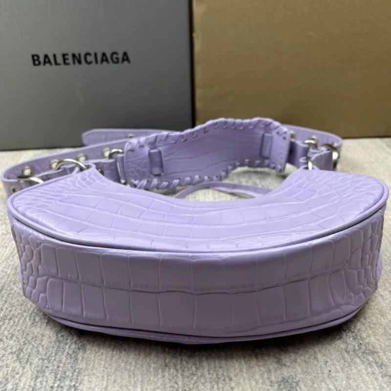 Top mirror Balenciaga Le Cagole Mini Dumpling Bag in Purple Crocodile