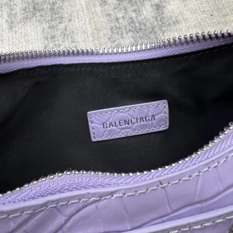 Top mirror Balenciaga Le Cagole Mini Dumpling Bag in Purple Crocodile