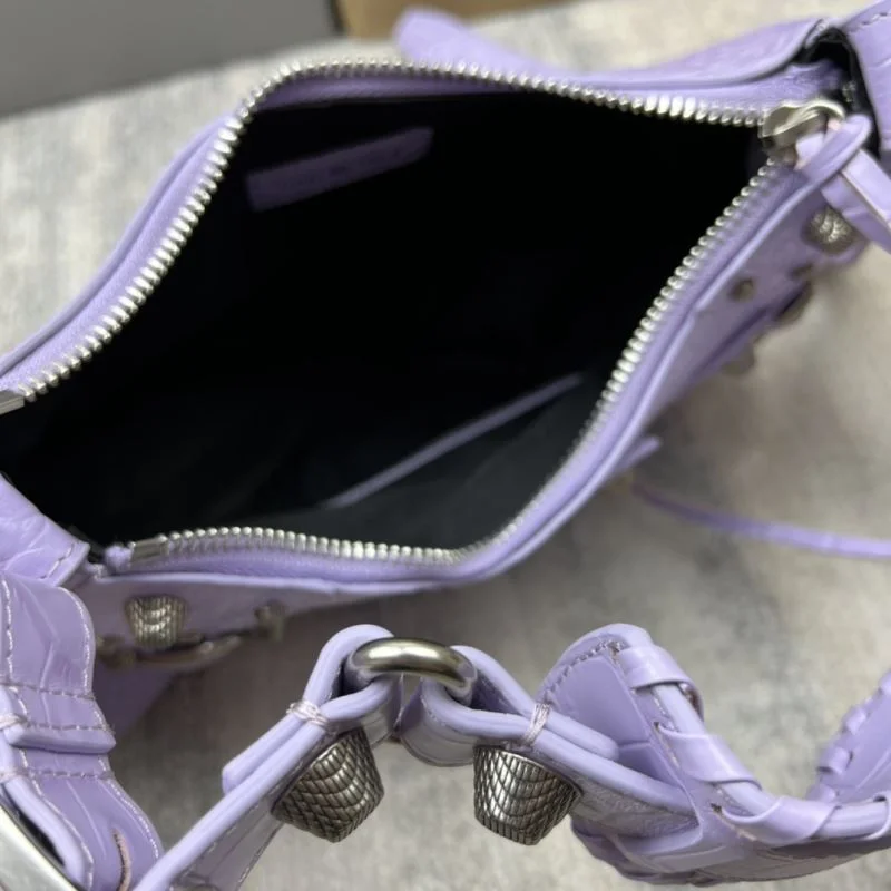 Top mirror Balenciaga Le Cagole Mini Dumpling Bag in Purple Crocodile