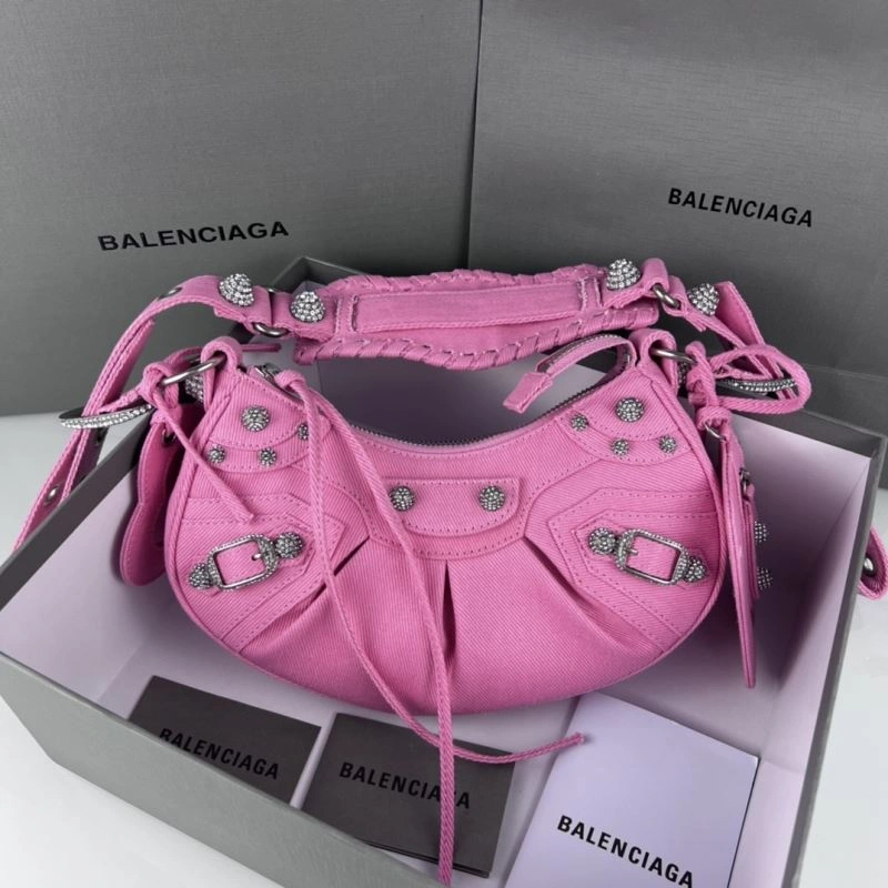 Balenciaga Le Cagole Mini Rhinestone Denim Half-Moon Bag