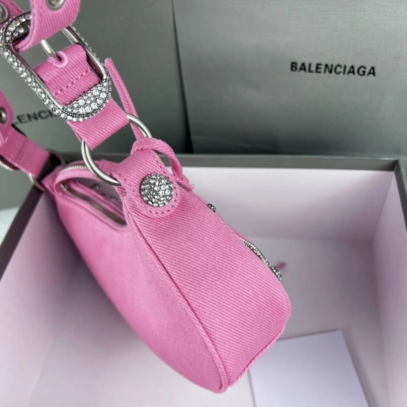 Discounted Balenciaga Le Cagole Mini Rhinestone Denim Half-Moon Bag