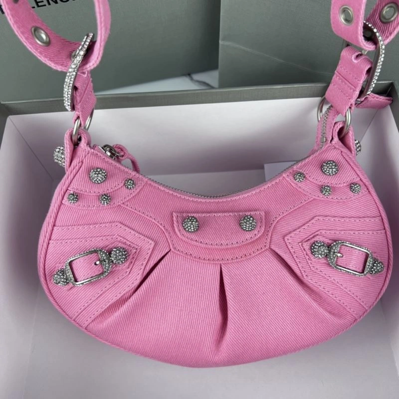Discounted Balenciaga Le Cagole Mini Rhinestone Denim Half-Moon Bag