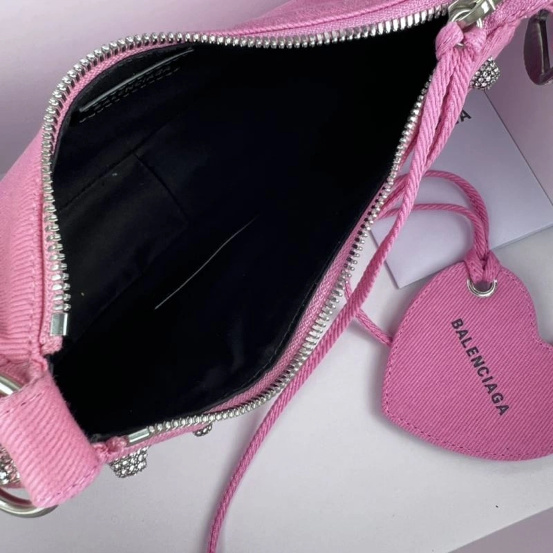 Discounted Balenciaga Le Cagole Mini Rhinestone Denim Half-Moon Bag