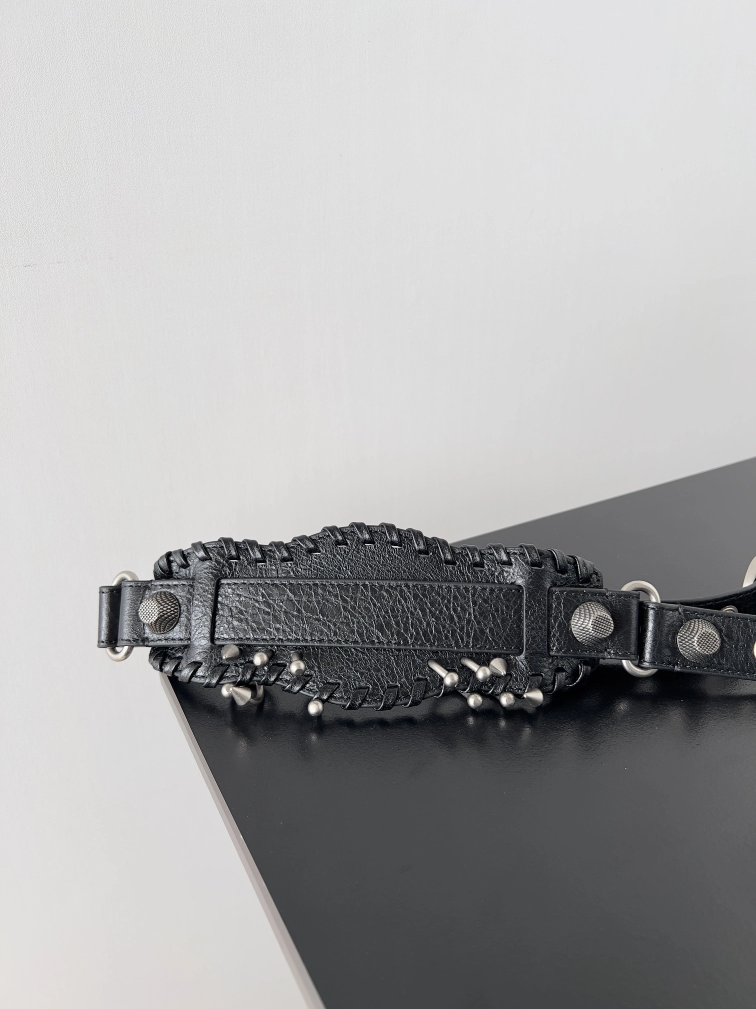 Genuine Balenciaga Le Cagole Perforated Stud Half-Moon Handbag with Adjustable Strap