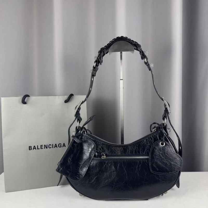 Official Balenciaga Le Cagole Rhinestone Half-Moon Crossbody Bag