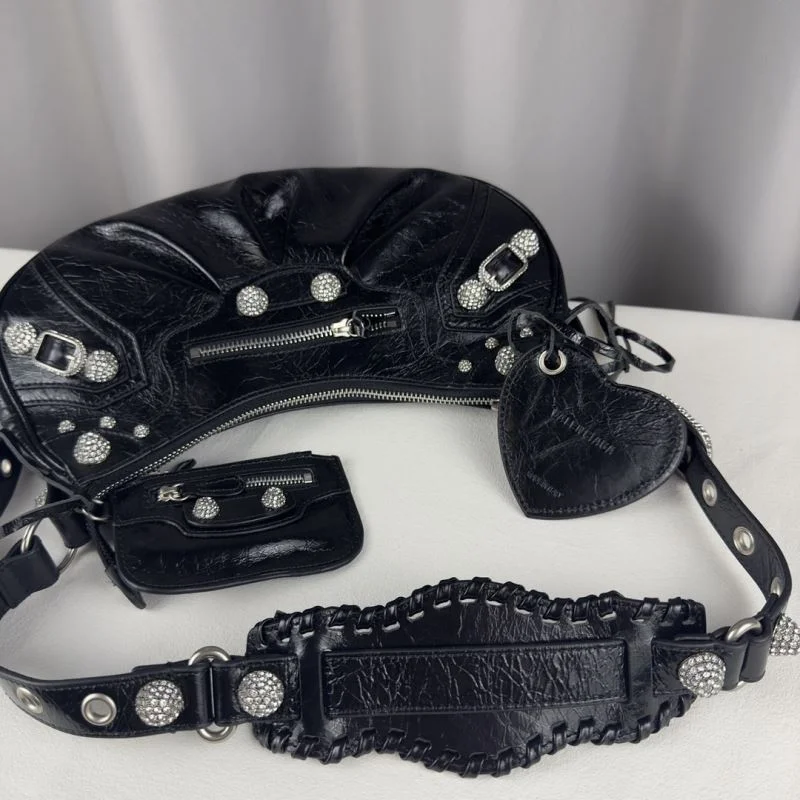 Official Balenciaga Le Cagole Rhinestone Half-Moon Crossbody Bag