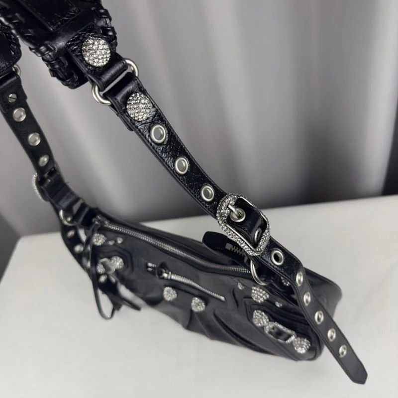 Official Balenciaga Le Cagole Rhinestone Half-Moon Crossbody Bag