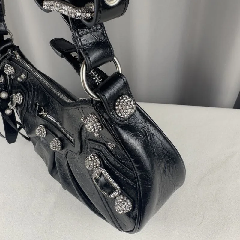 Official Balenciaga Le Cagole Rhinestone Half-Moon Crossbody Bag