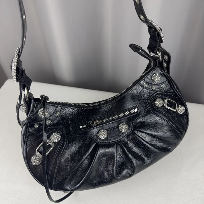 Official Balenciaga Le Cagole Rhinestone Half-Moon Crossbody Bag
