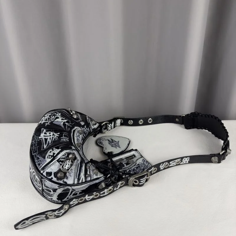 Mirror quality Balenciaga Le Cagole Small Graffiti Half-Moon Crossbody Bag
