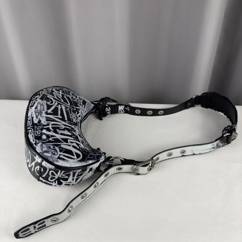 Mirror quality Balenciaga Le Cagole Small Graffiti Half-Moon Crossbody Bag