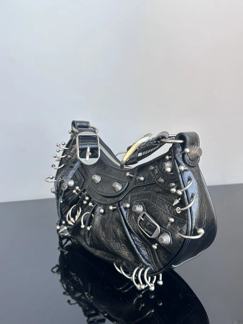 1:1 copy Balenciaga Le Cagole XS Black Rivet Crescent Shoulder Bag
