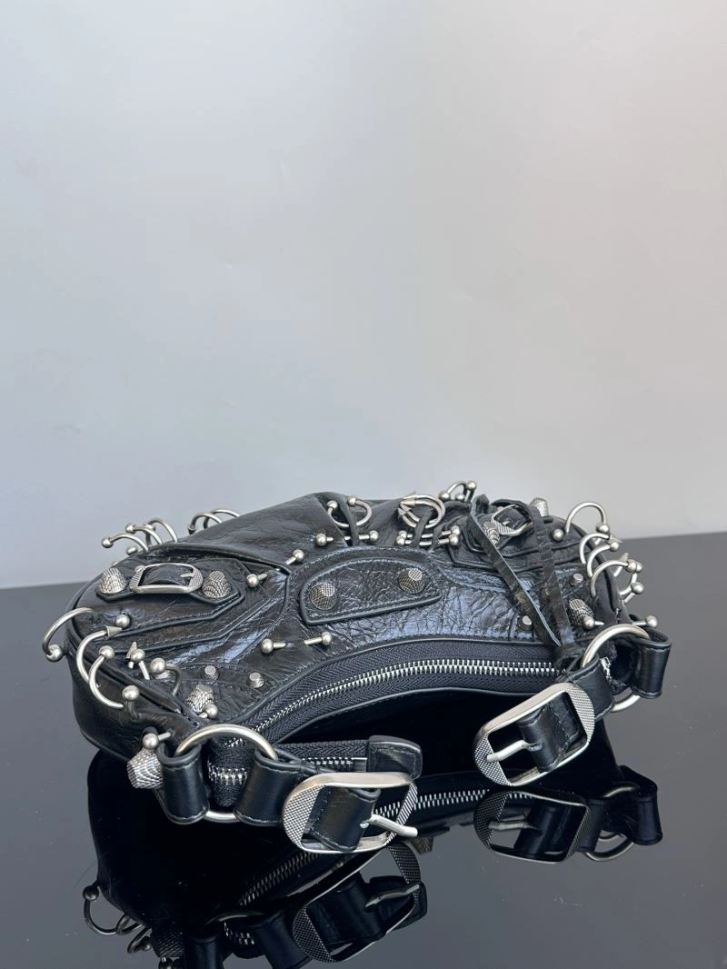 1:1 copy Balenciaga Le Cagole XS Black Rivet Crescent Shoulder Bag