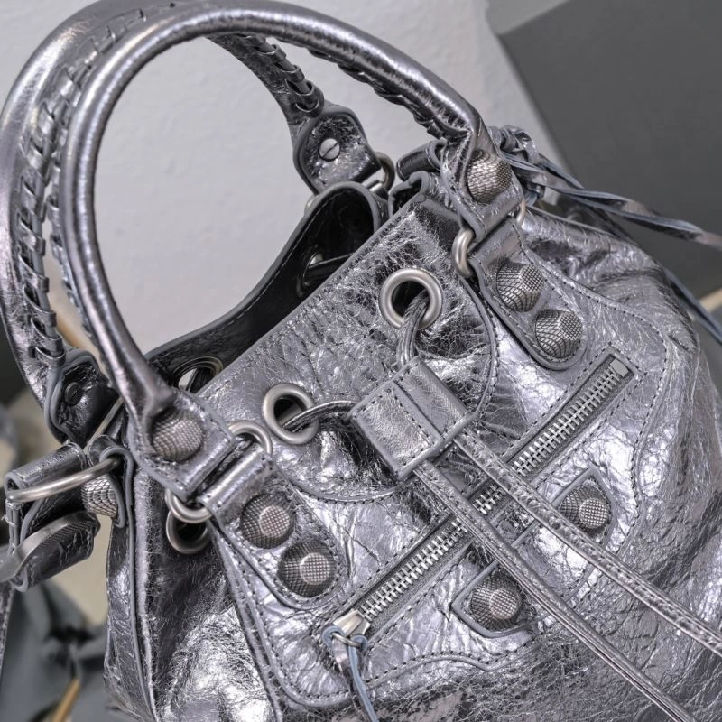 Precise copy Balenciaga Le Cagoles Heart-Mirror Bucket Bag in Cracked Lambskin