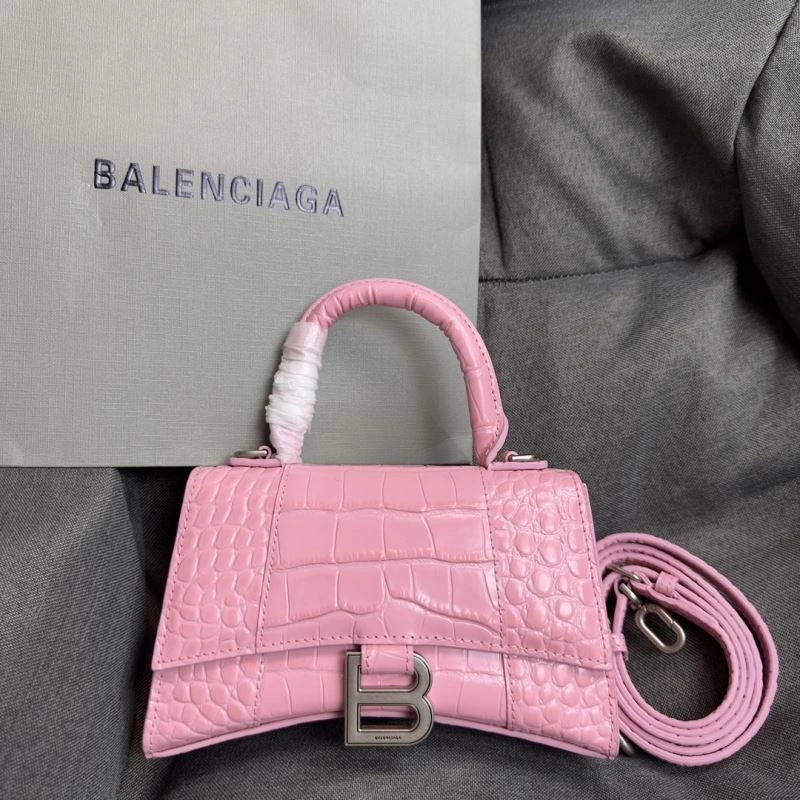 Balenciaga Light Pink Crocodile Hourglass XS Bag with Silver Buckle