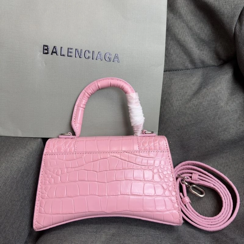 Top match Balenciaga Light Pink Crocodile Hourglass XS Bag with Silver Buckle