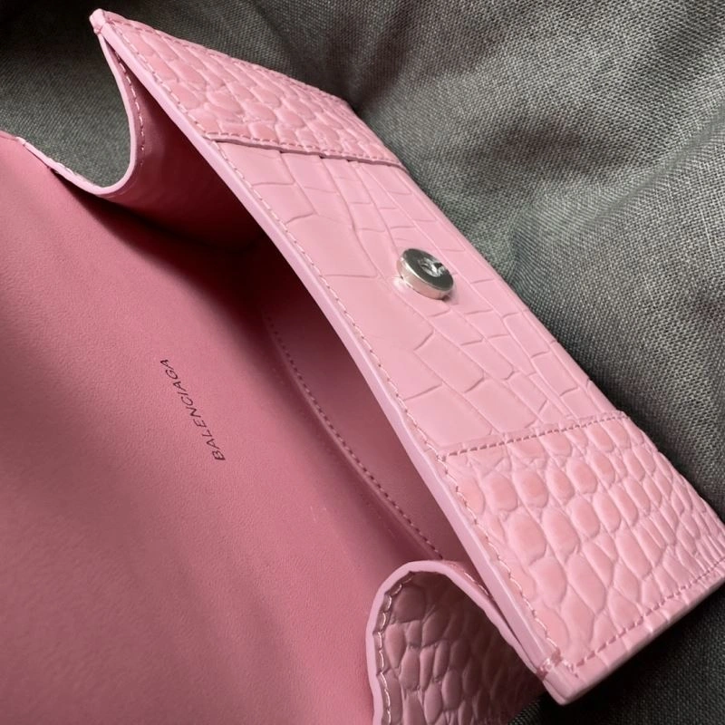Top match Balenciaga Light Pink Crocodile Hourglass XS Bag with Silver Buckle