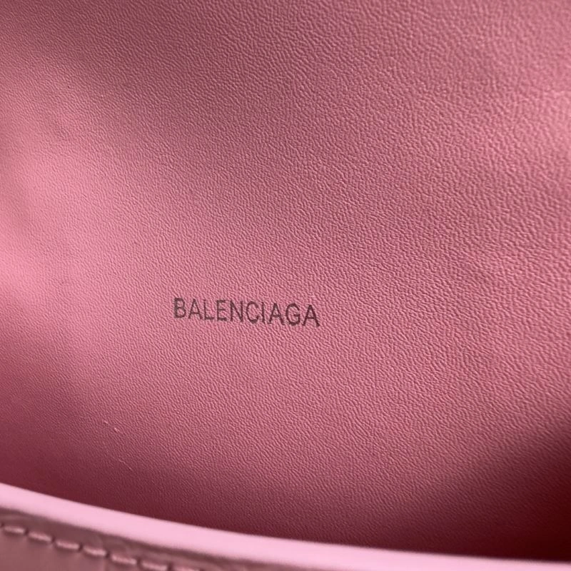 Top match Balenciaga Light Pink Crocodile Hourglass XS Bag with Silver Buckle