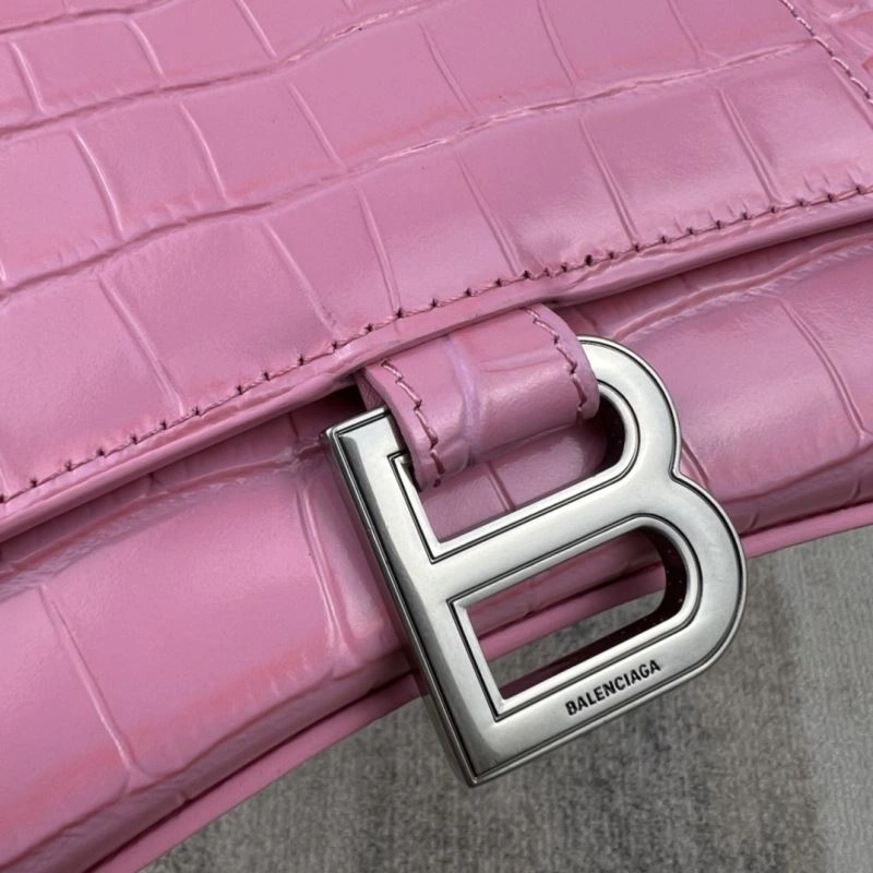 High fidelity Balenciaga Light Pink Crocodile Pattern Balenciaga Hourglass Bag 8895
