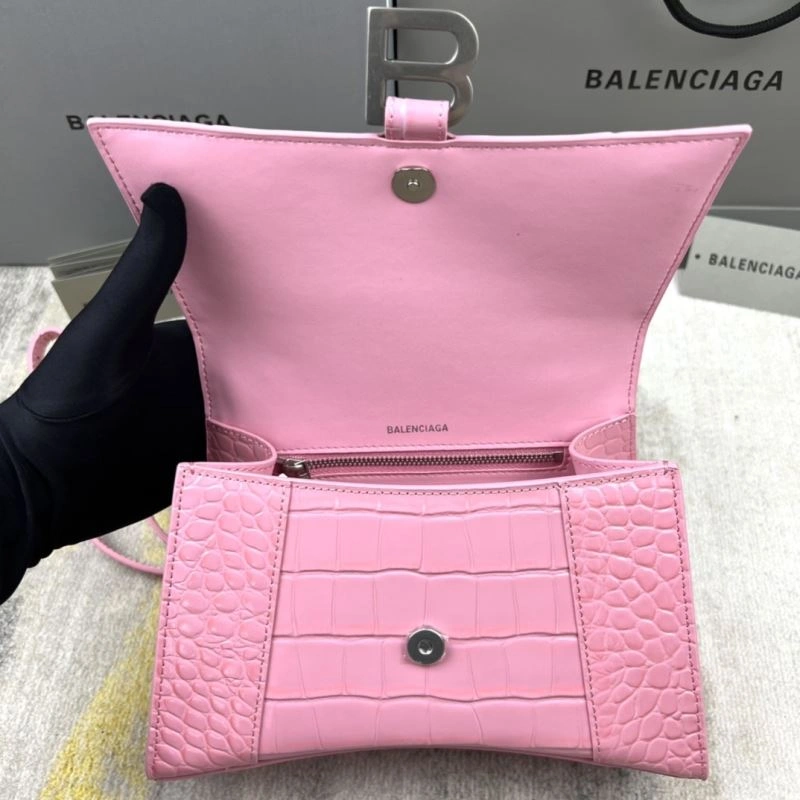 High fidelity Balenciaga Light Pink Crocodile Pattern Balenciaga Hourglass Bag 8895